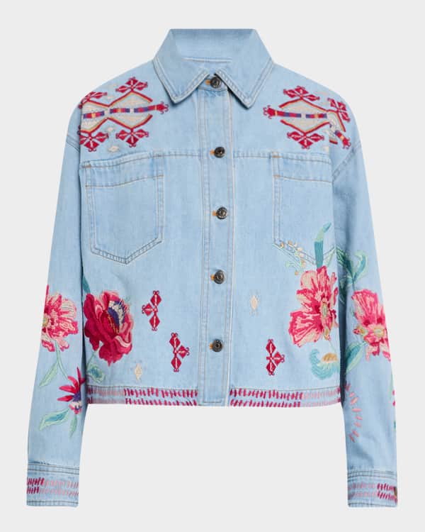 Ramy Brook Hoff Floral Embroidered Denim Jacket | Neiman Marcus