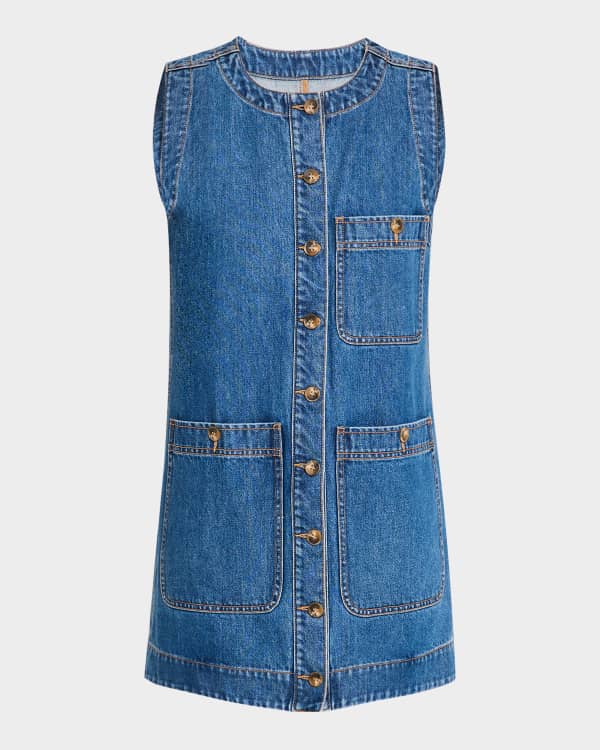 FRAME Sleeveless Tiered Denim Midi Dress | Neiman Marcus