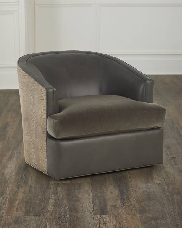 Old Hickory Tannery Bertram Leather Swivel Chair | Neiman Marcus