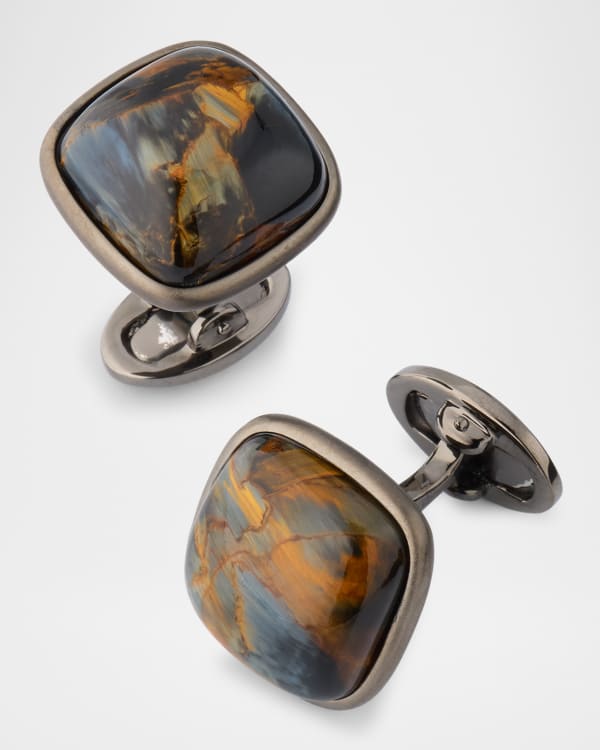 Jan Leslie Men's Sterling Silver and Enamel Square Mother-Of-Pearl ...