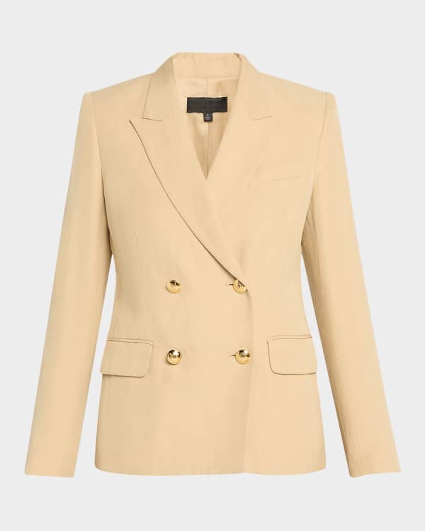 L'Agence Kenzie Linen and Cotton Double-Breasted Blazer | Neiman Marcus