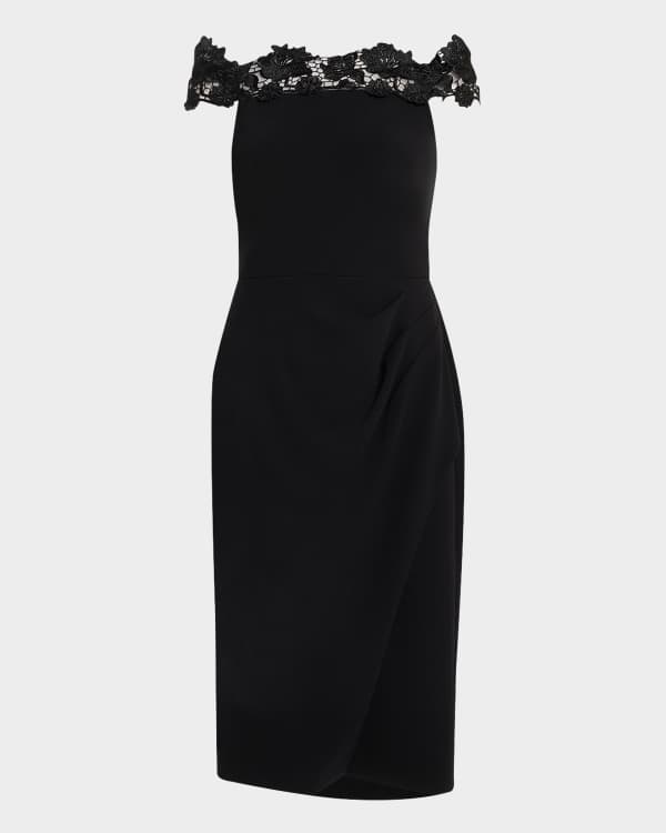 Jovani Off-Shoulder Bow-Embellished Midi Dress | Neiman Marcus