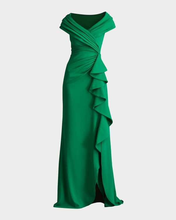 Tadashi Shoji Strapless Pleated Ruffle A Line Gown Neiman Marcus