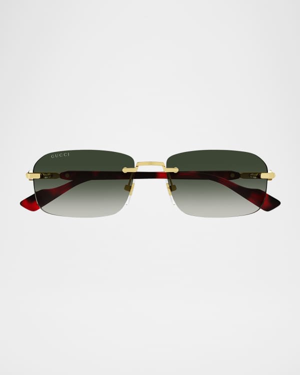 Gucci Men's Rimless Metal Rectangle Sunglasses with Logo | Neiman Marcus
