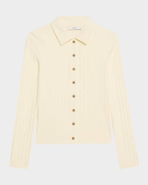 Vince Ribbed Long-Sleeve Button-Front Polo Shirt | Neiman Marcus