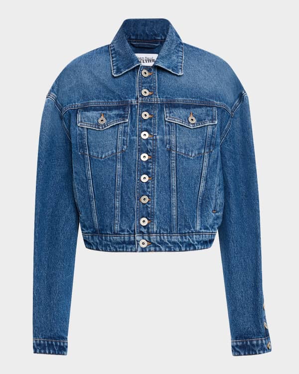 McQueen Peplum High-Neck Denim Jacket | Neiman Marcus