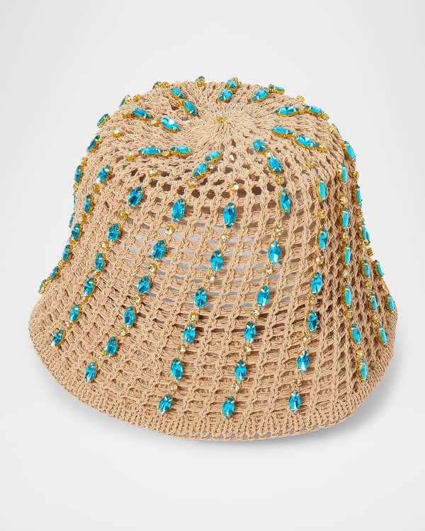 Lele Sadoughi Open Weave Raffia & Cotton Bucket Hat | Neiman Marcus