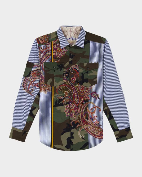 Versace Men's Medusa Harness-Print Silk Sport Shirt | Neiman Marcus