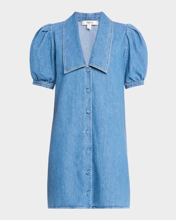 FRAME Gillian Long-Sleeve Denim Mini Dress | Neiman Marcus