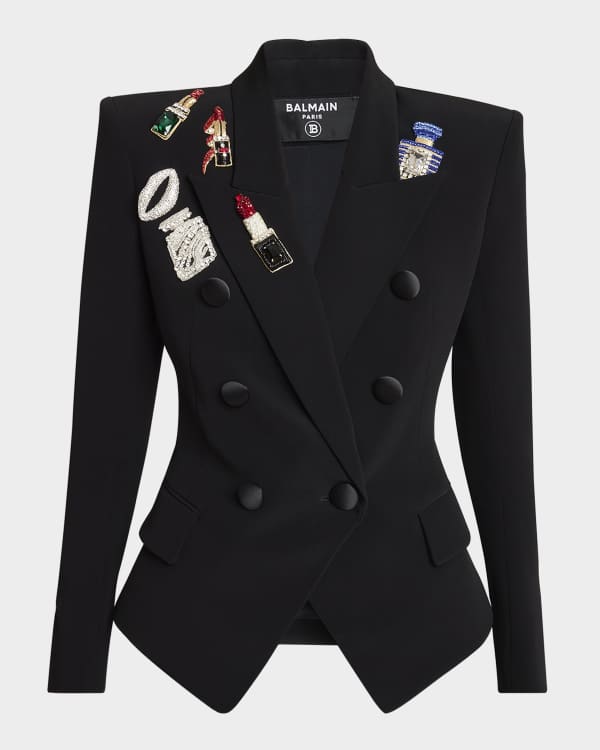 Balmain Double-Breasted Shawl-Collar Python Knit Blazer Jacket | Neiman ...