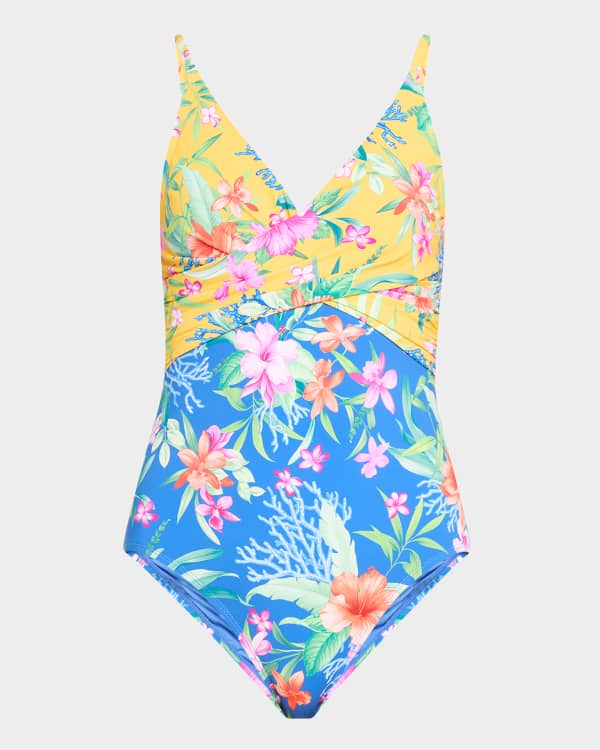 Tommy Bahama Island Cays Shell V-Neck One-Piece Swimsuit | Neiman Marcus