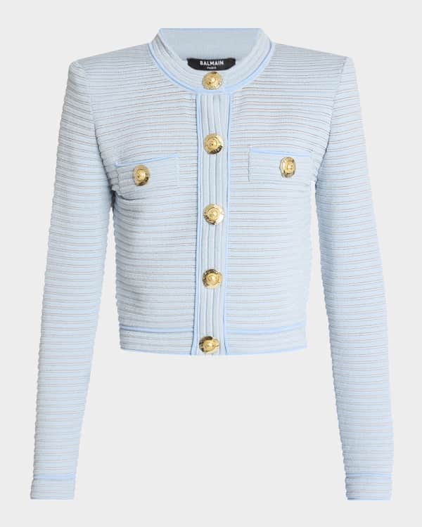 Balmain Buttoned Pointelle Rib Knit Short Cardigan | Neiman Marcus