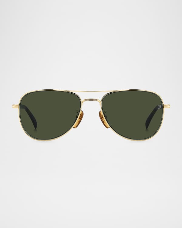 David Beckham Men's Metal Double-Bridge Aviator Sunglasses | Neiman Marcus