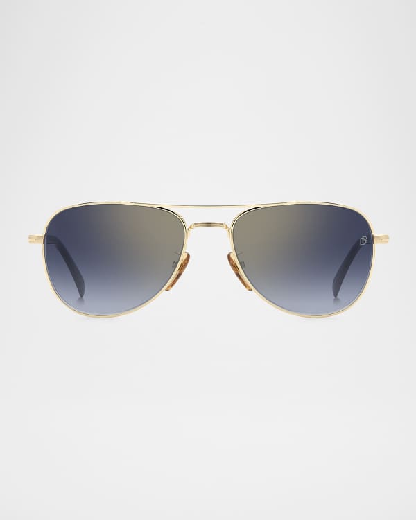 David Beckham Men's Metal Double-Bridge Aviator Sunglasses | Neiman Marcus