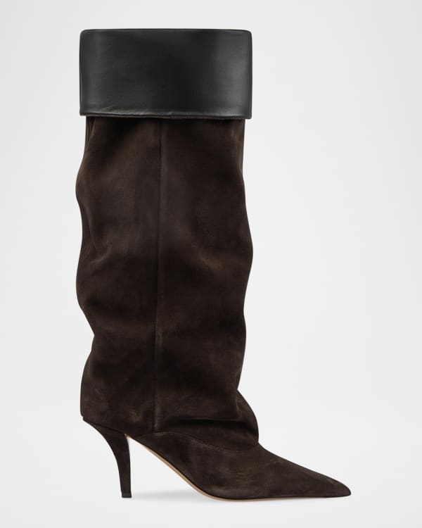 Black Suede Studio Lola Calfskin Over-The-Knee Boots | Neiman Marcus
