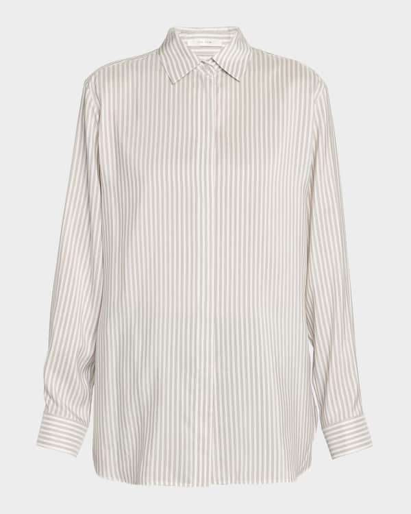 Maison Common Cotton Stripe Ruffled Shirt with Western Embroidered Back ...
