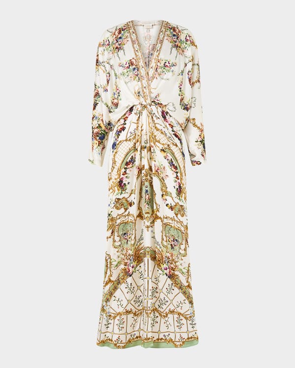 Camilla Long Frilled Silk Button-Front Dress | Neiman Marcus