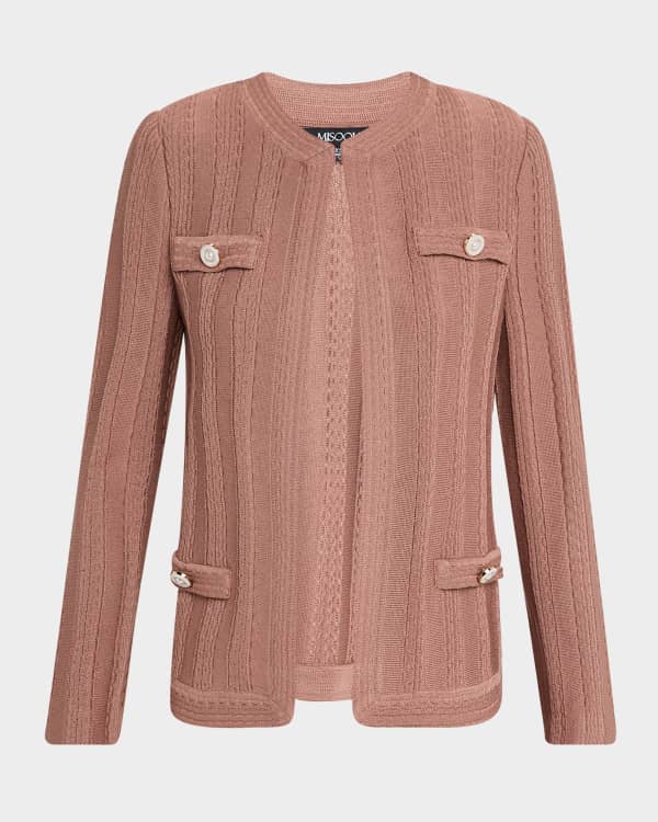Misook Belted Button-Front Tweed Knit Jacket - Heritage Fit | Neiman Marcus