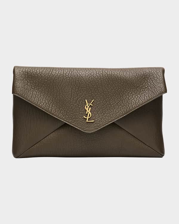 Saint Laurent Large YSL Envelope Pouch Clutch Bag in Pebbled Leather ...