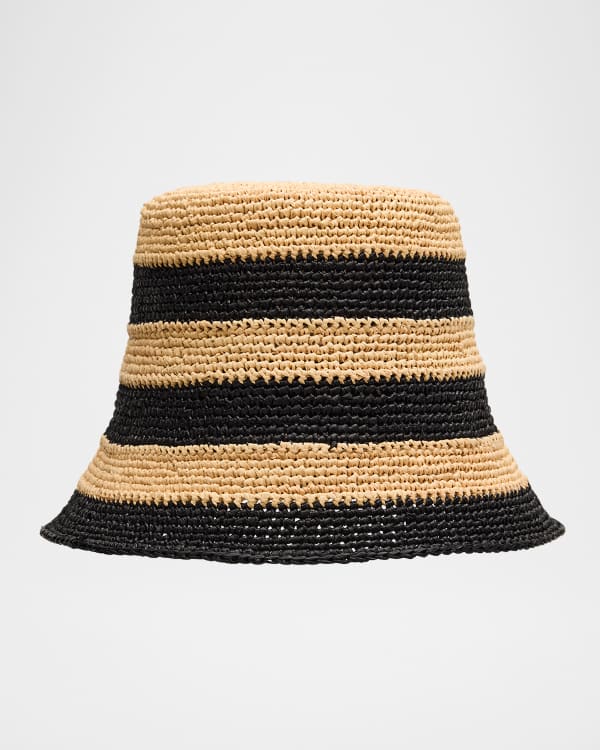 D'Estree Bob Color-Block Raffia Bucket Hat | Neiman Marcus