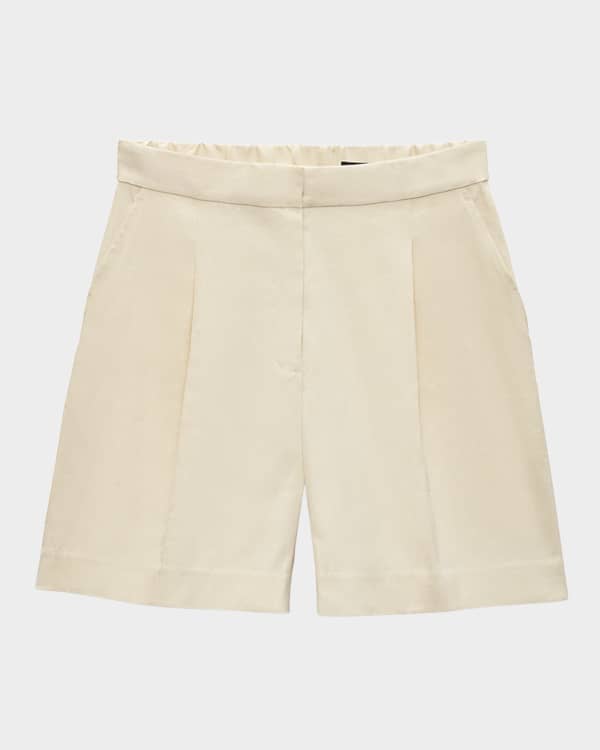 120% Lino Pleated Floral-Print Linen Shorts | Neiman Marcus
