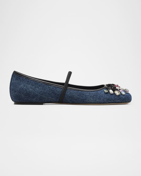 Marc Jacobs The Gem Denim Sabrina Ballerina Flats | Neiman Marcus