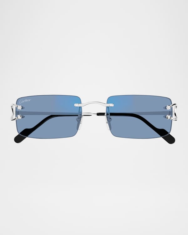 Cartier Men's Rimless Metal C-Hinge Rectangle Sunglasses | Neiman Marcus