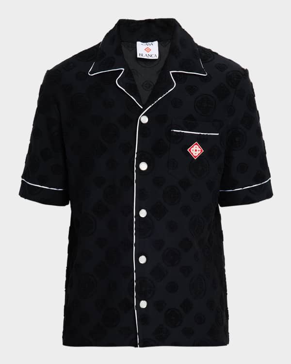 CASABLANCA Men's Towelling Monogram Short-Sleeve Shirt | Neiman Marcus