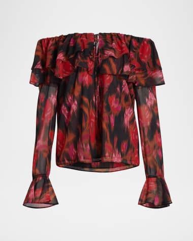 red pattern blouse