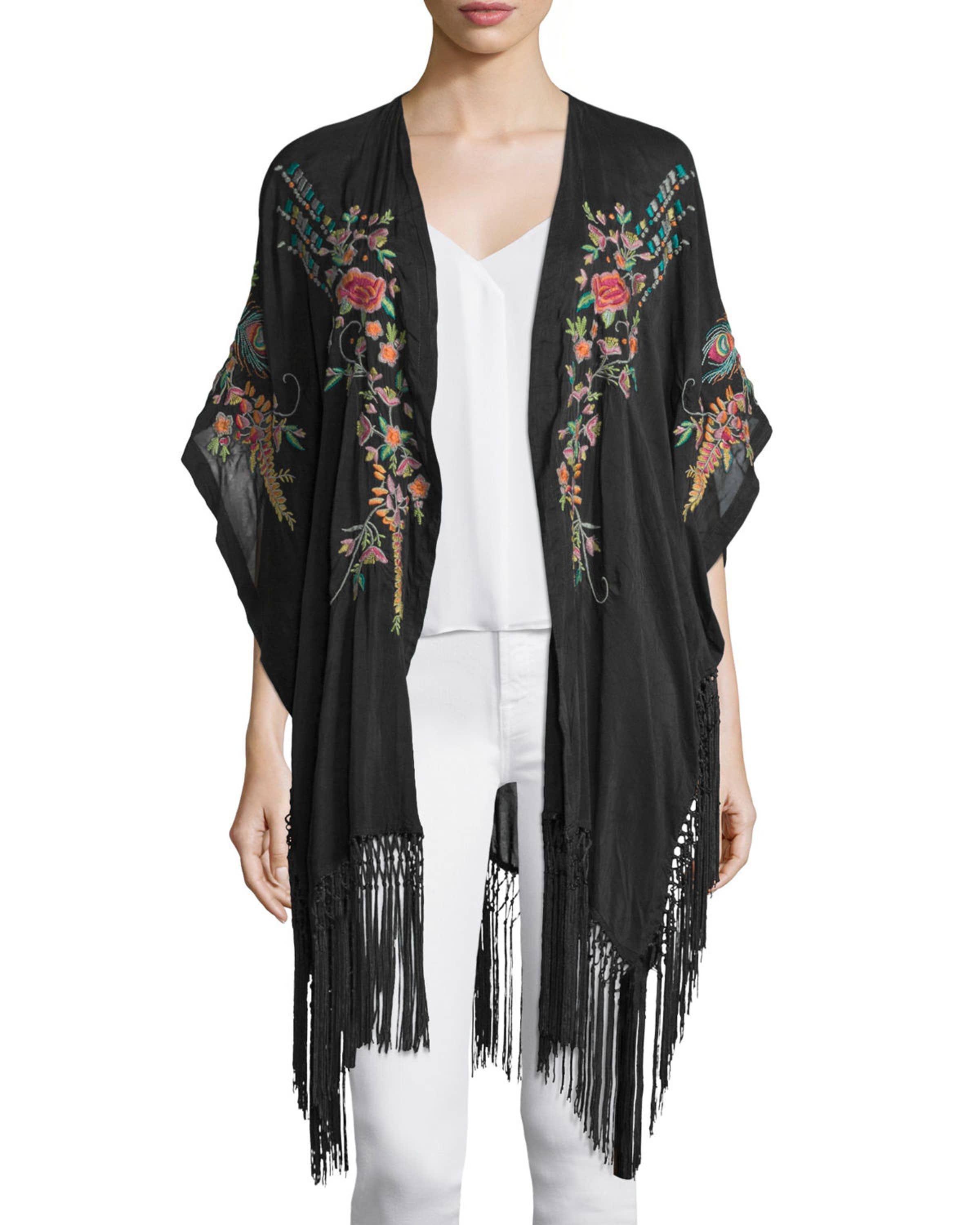 Johnny Was Peacock Kimono with Fringe Trim | Neiman Marcus