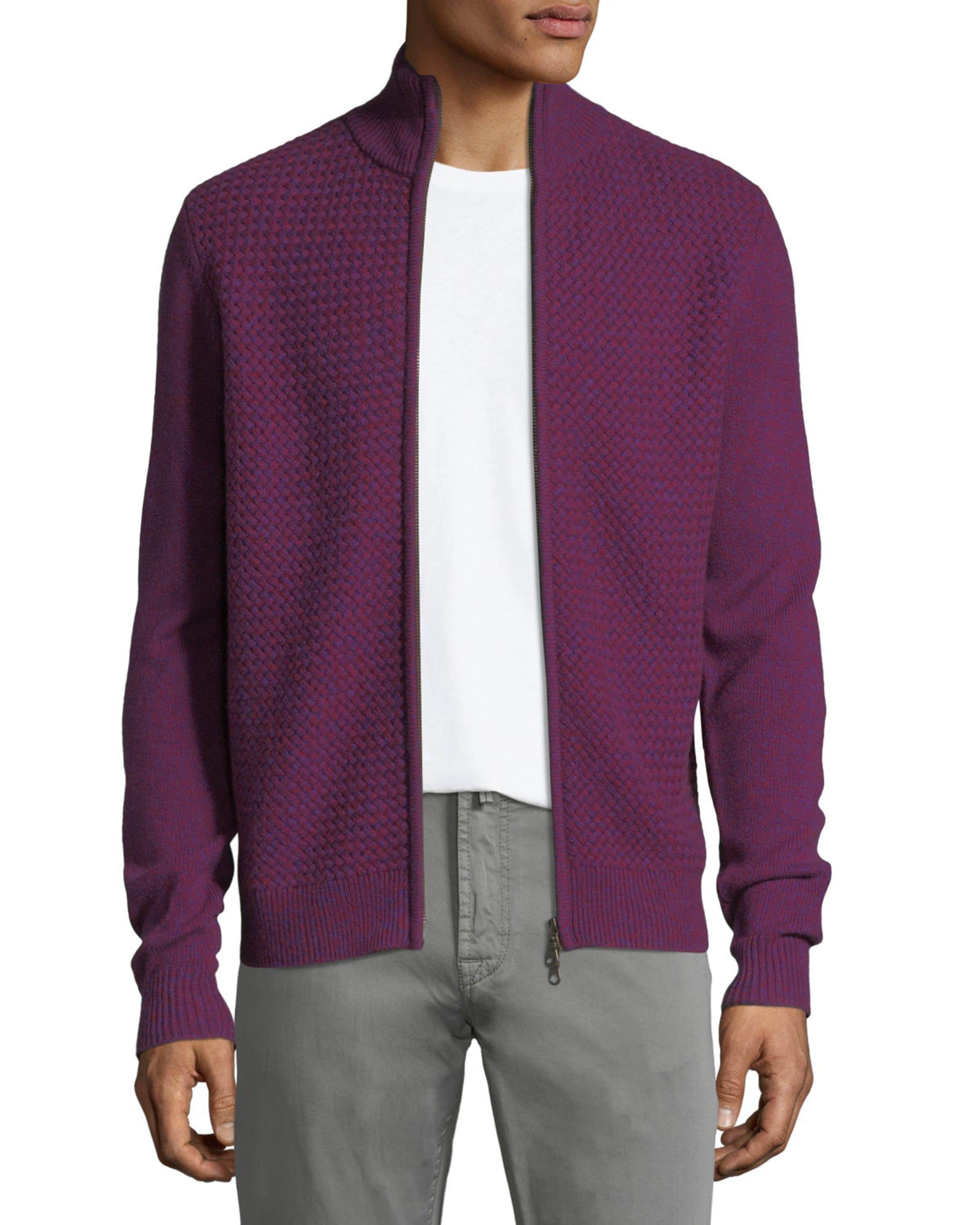 Neiman Marcus Basketweave Cashmere Zip-Front Cardigan | Neiman Marcus