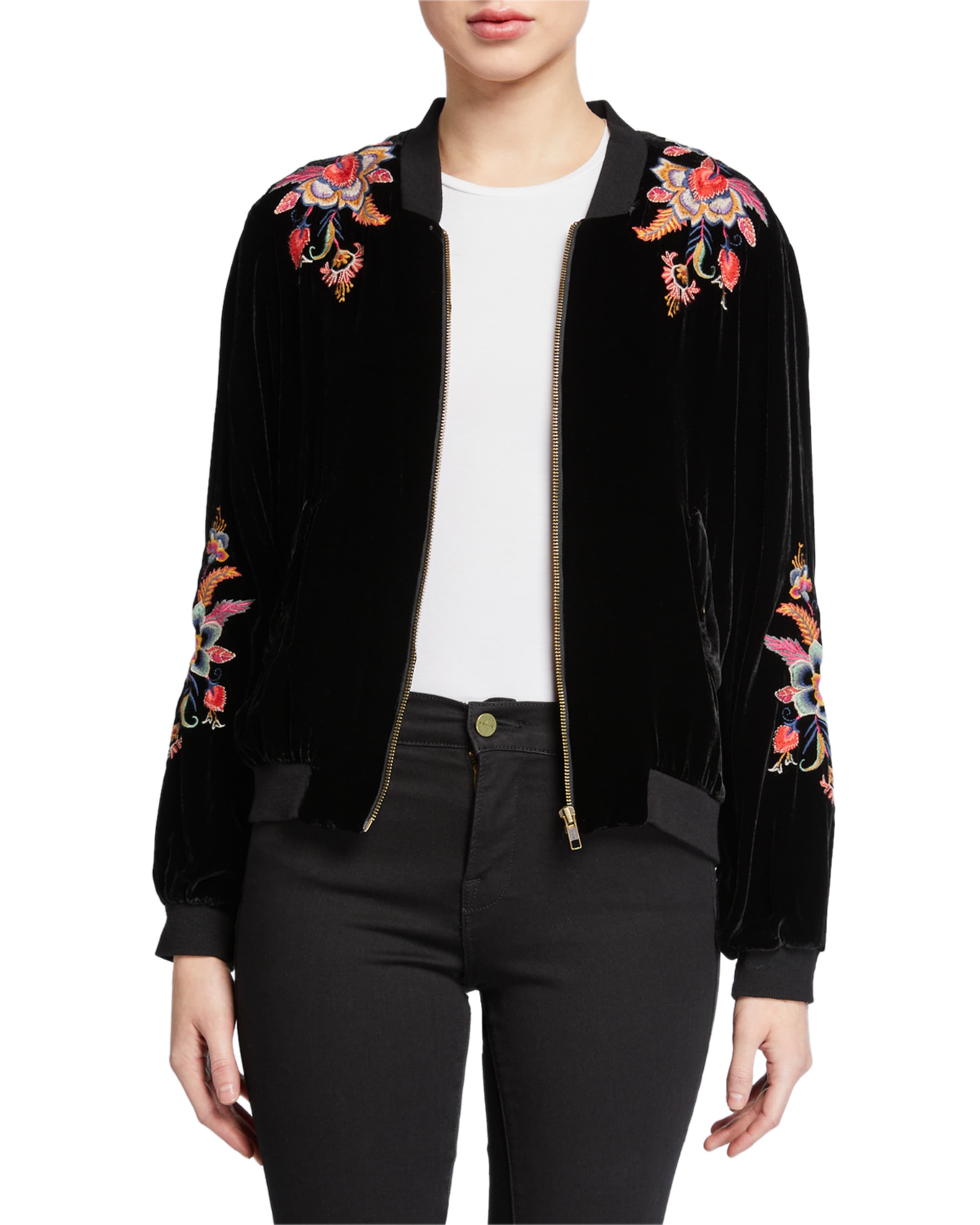 Johnny Was Ioana Velvet Bomber Jacket with Embroidery and Matching ...