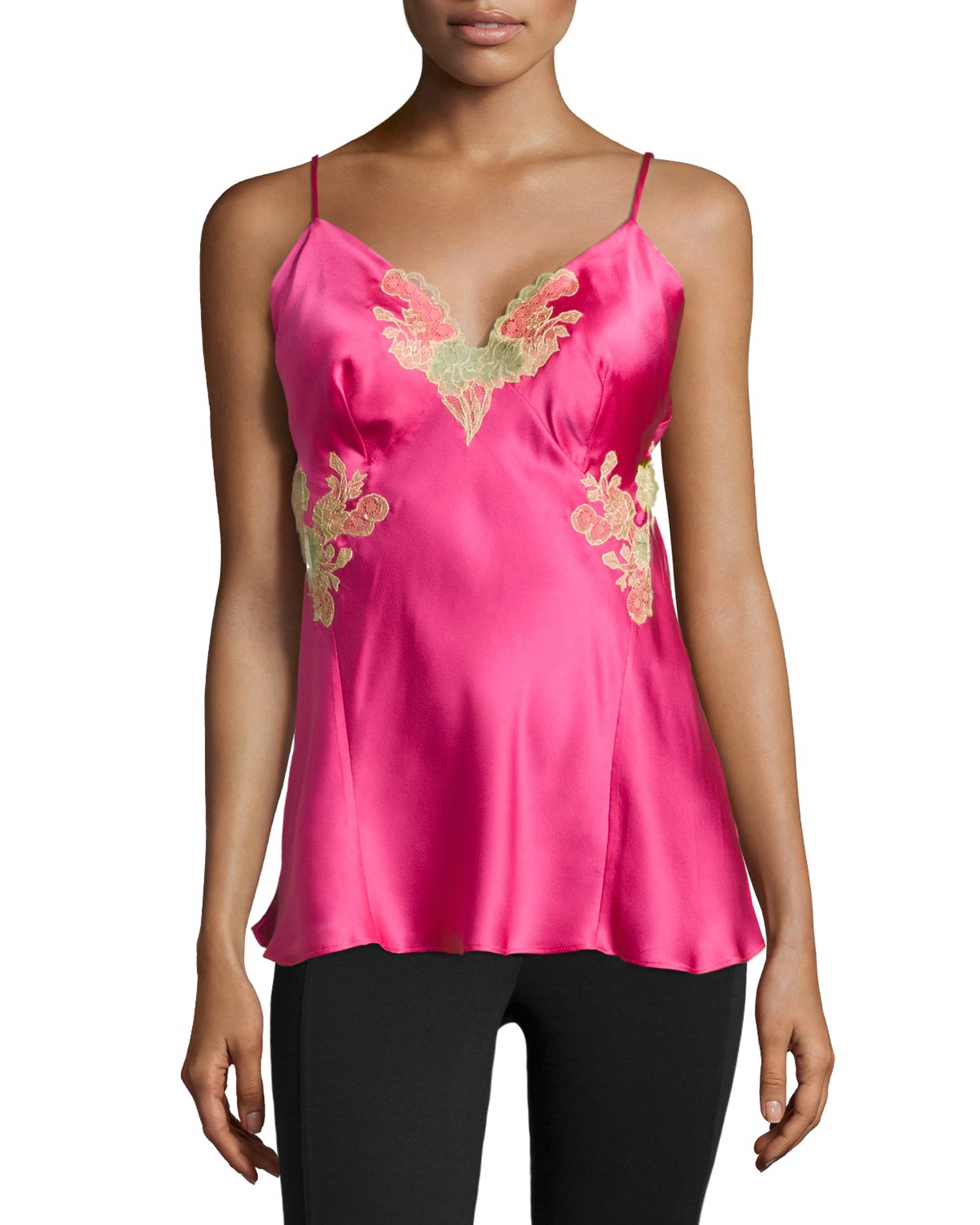 Josie Natori Lillian Lace-Inset Camisole, Dawn Pink | Neiman Marcus