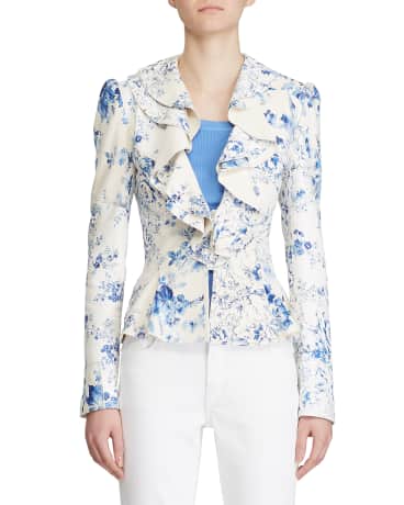 Mitchell Floral-Toile Print Leather Blazer Jacket and Matching Items ...