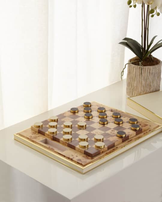 AERIN Faux-Shagreen Checkers Set, Cream | Neiman Marcus