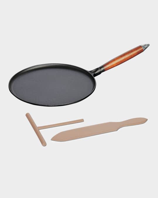 Staub 11" Cast Iron Crepe Pan with Spreader and Spatula | Neiman Marcus