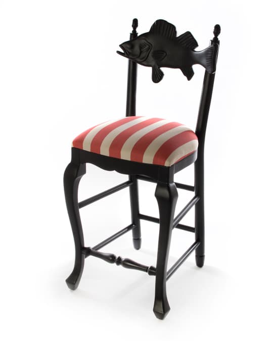 MacKenzie-Childs Outdoor Cabana Stripe Fish Bar Stool | Neiman Marcus