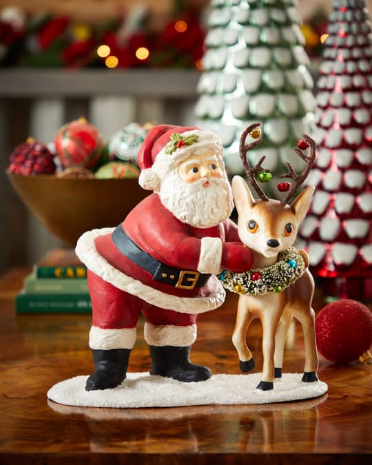Bethany Lowe Retro Santa with Reindeer Holiday Statue | Neiman Marcus