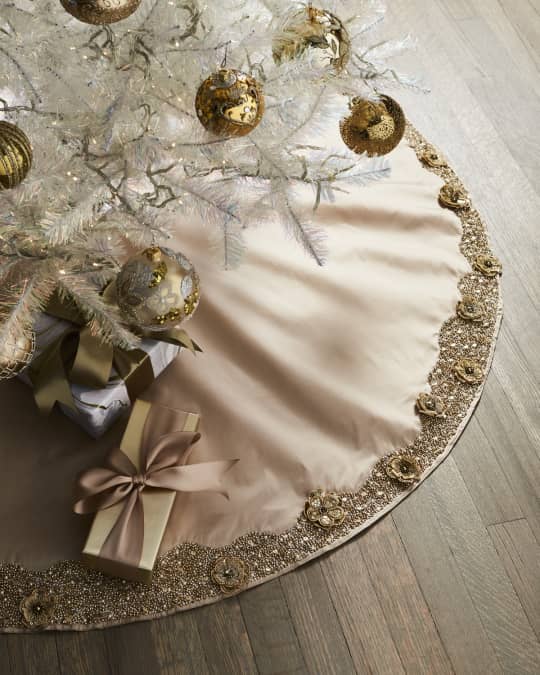 Gold Christmas Floral Tree Skirt | Neiman Marcus