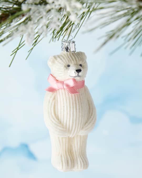 White Teddy Bear With Light Christmas Ornament | Neiman Marcus