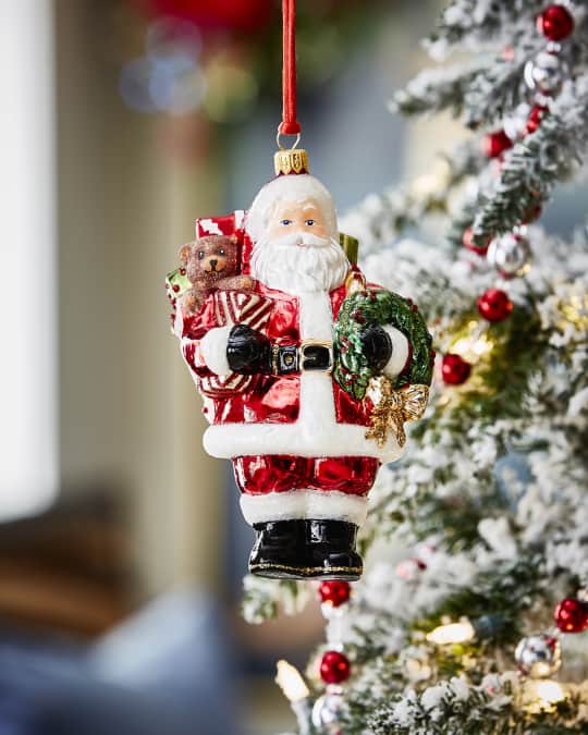 Santa With Bear And Wreath Christmas Ornament | Neiman Marcus