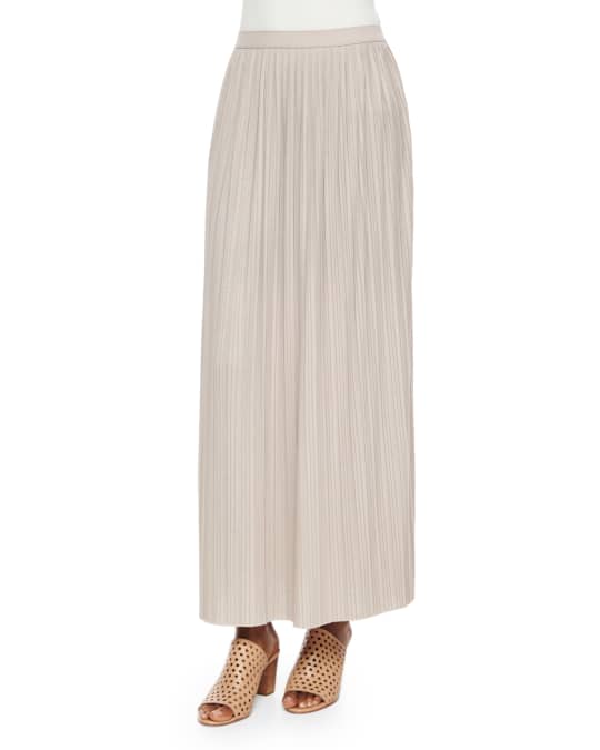 Joan Vass Petite Long Pleated Skirt, Black | Neiman Marcus
