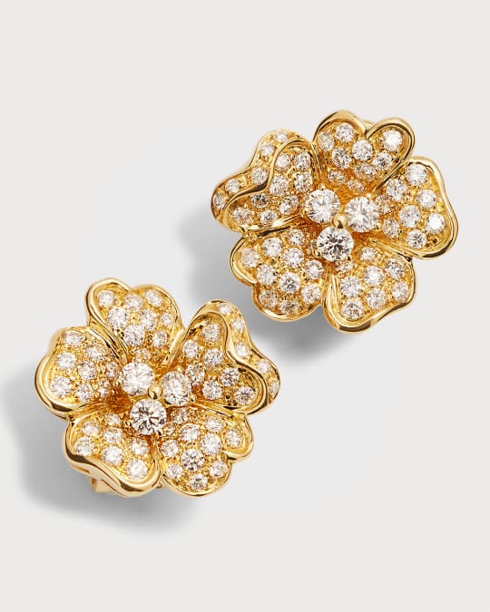 Leo Pizzo 18K Yellow Gold Pave Diamond Flower Button Earrings | Neiman ...
