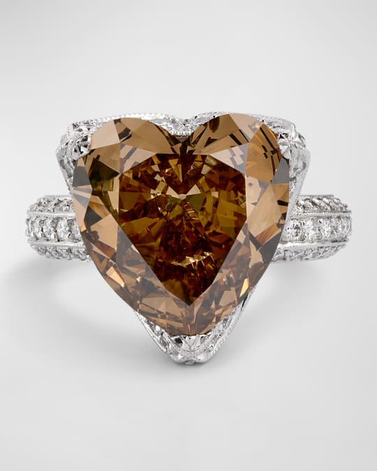 NM Estate Estate Platinum Fancy Dark Orange Diamond Heart Ring, Size 6 ...