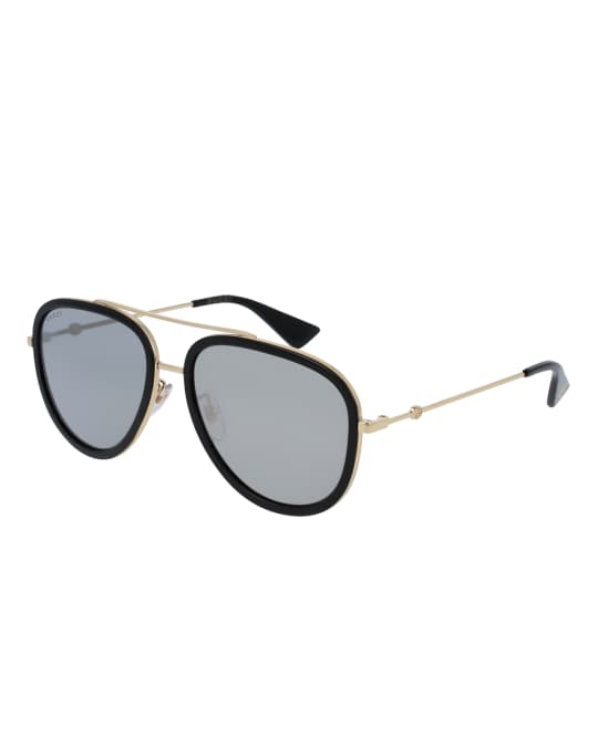 Gucci Rimmed Metal Aviator Sunglasses, Black/Gold | Neiman Marcus