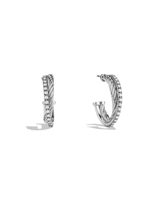 David Yurman Small Crossover Hoop Earrings with Diamonds | Neiman Marcus