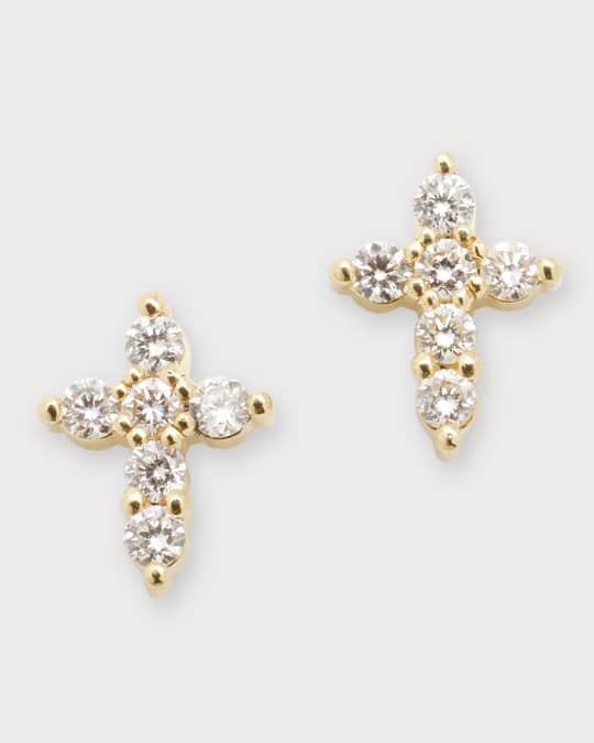 Roberto Coin Mini Diamond Cross Stud Earrings | Neiman Marcus