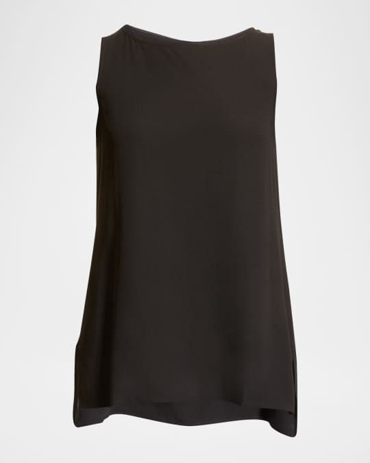 Eileen Fisher Petite Bateau-Neck Silk Georgette Crepe Shell | Neiman Marcus