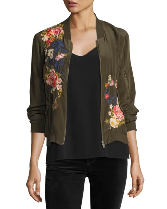 Johnny Was Lucy Crepe de Chine Bomber Jacket | Neiman Marcus