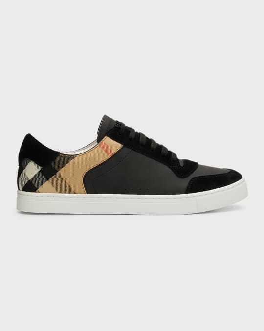 Burberry Men's Reeth Leather House Check Low-Top Sneakers, Black ...